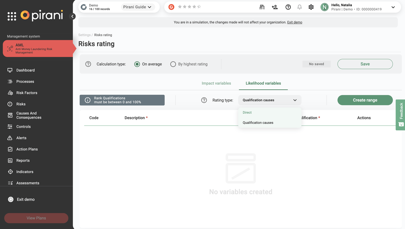 How does the risk rating section work? (AML)