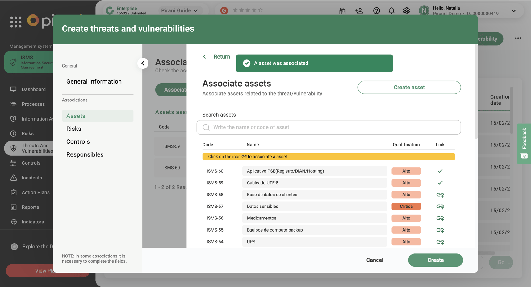 How does the threats and vulnerabilities section work? ISMS