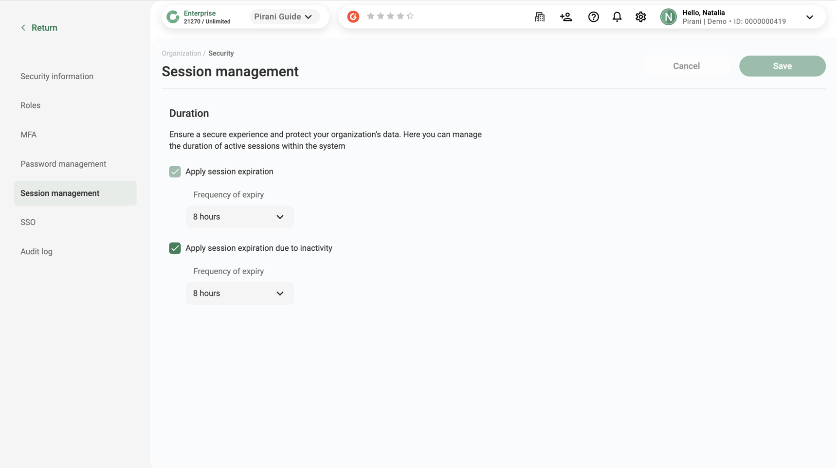 How does the Session Management section work?