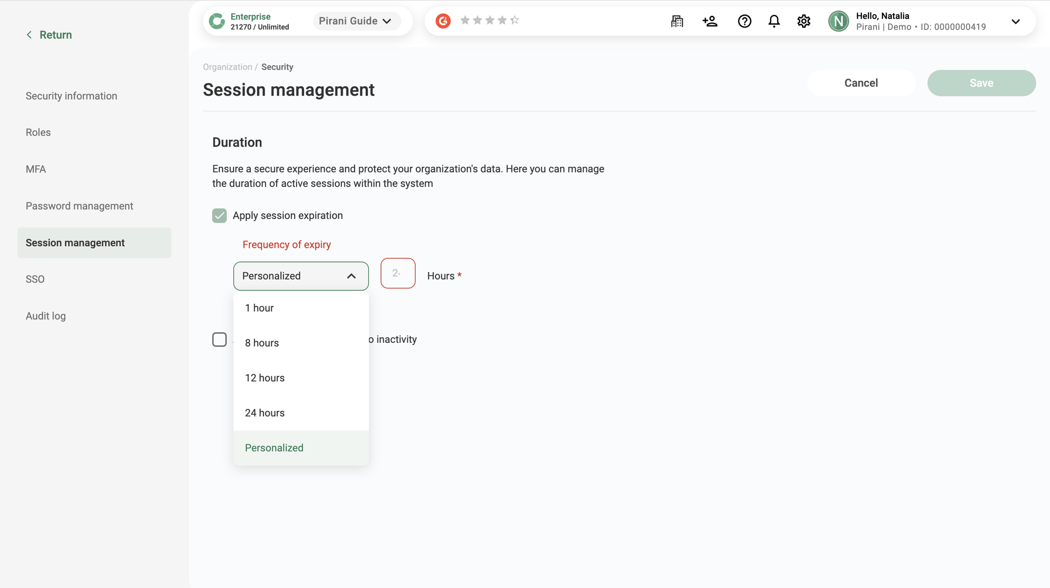 How does the Session Management section work?