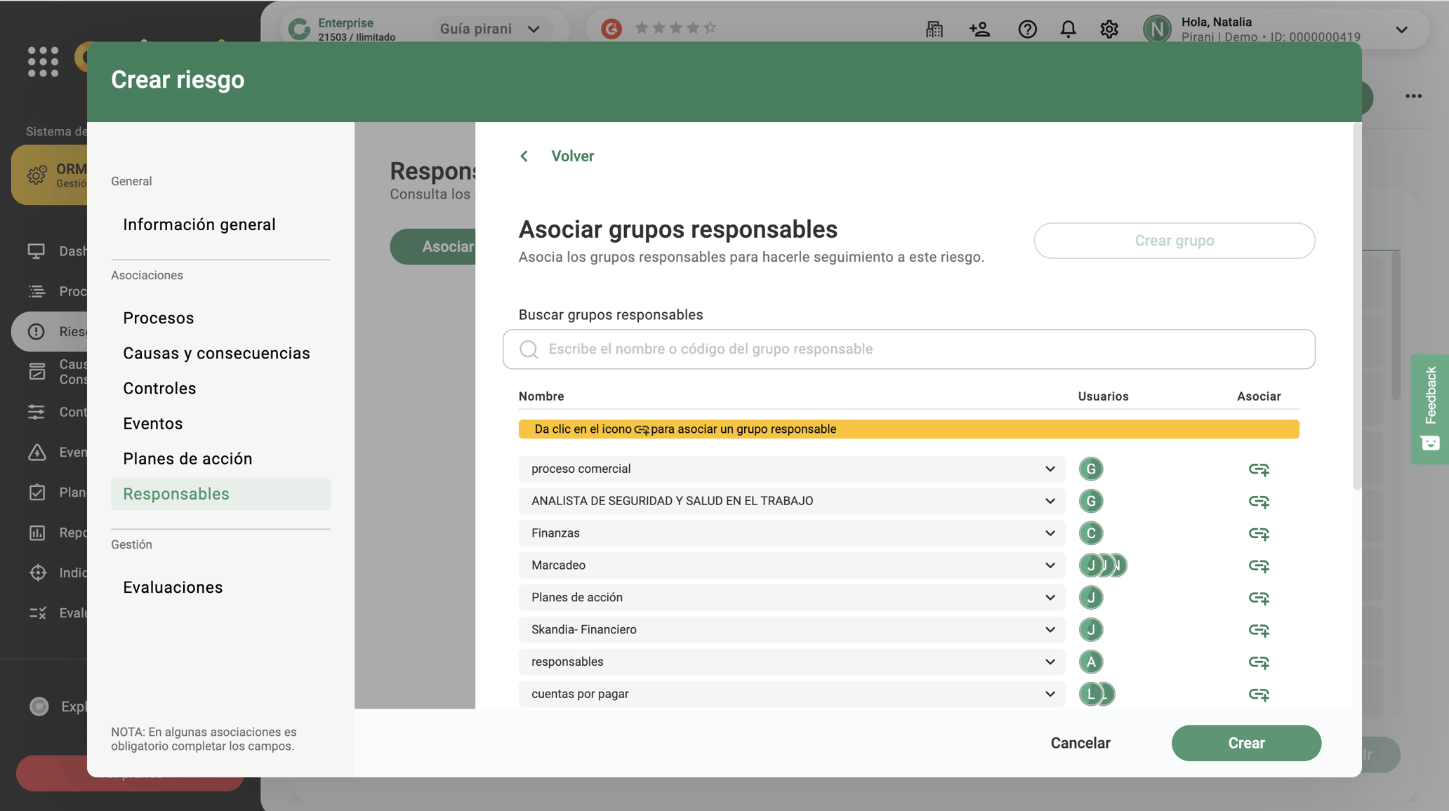 ¿Cómo funciona la sección de grupos responsables?